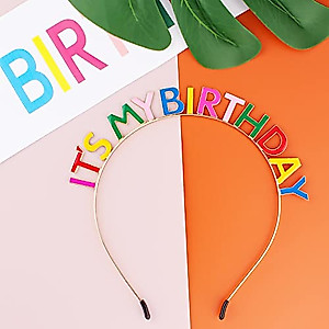 Araluky Happy Birthday Hat Birthday Crowns for Women IT'S MY BIRTHDAY Headband with Birthday Sash Rainbow Birthday Headband Tiaras for Women Birthday Headpiece for Women Girls Birthday Tiara Princess Hair Band for Parties Favors Costume Birthday Gift
