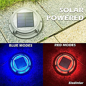 SIEDiNLAR Solar Deck Lights Outdoor 2 Modes 16 LEDs Driveway Markers Dock Light Solar Powered Waterproof for Ground Step Stair Pathway Walkway Garden Yard Road 4 Pack (Blue/Red)