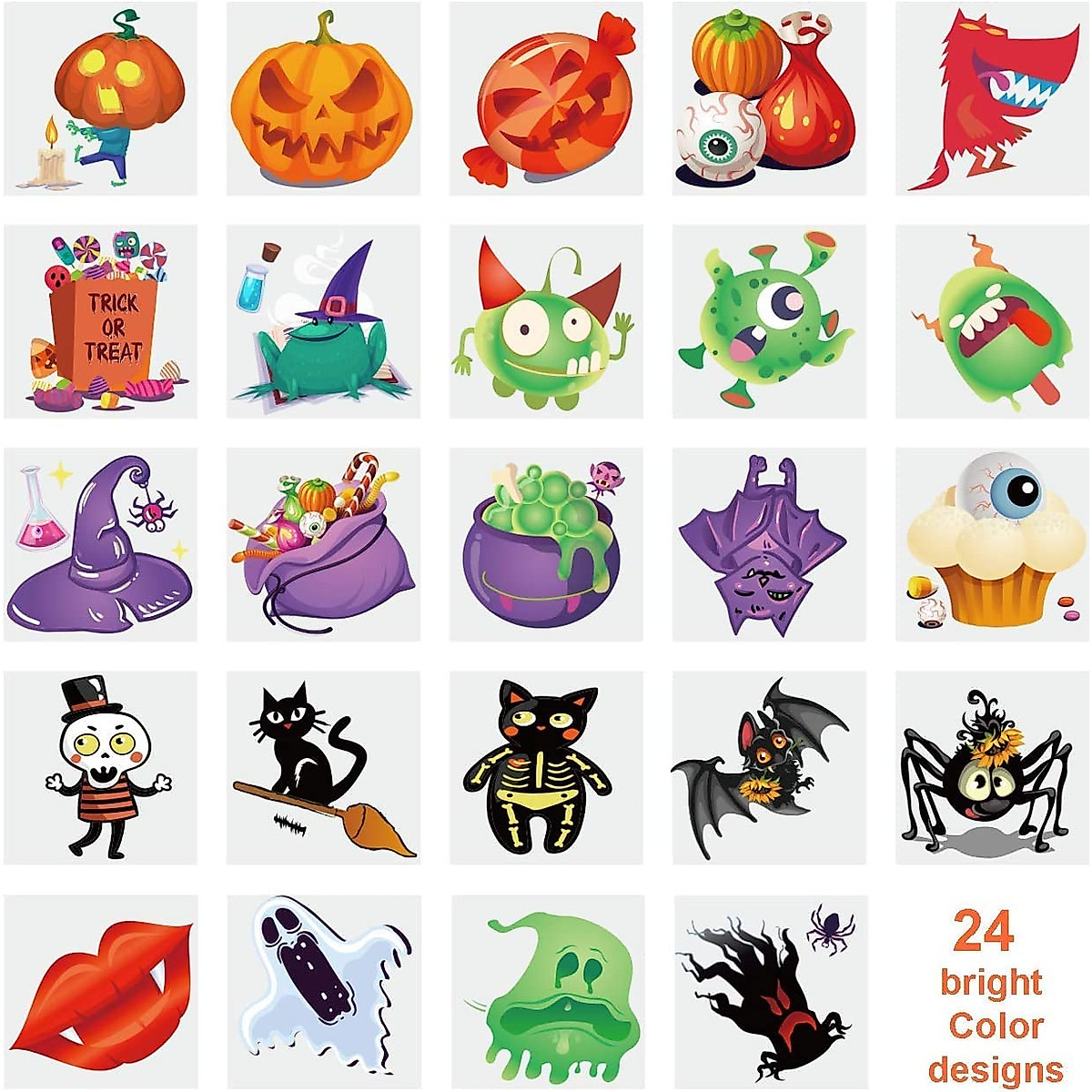 WAVEJOE 180pcs Assorted Halloween Tattoos, 30 Designs Including 36 Glow in The Night Children Tattoos Halloween Trick or Treat Ghost Monster Pumpkin Tattoos