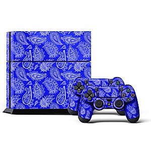 PS4 Console Designer Skin for Sony PlayStation 4 System plus Two(2) Decals for: PS4 Dualshock Controller Paisley Blue