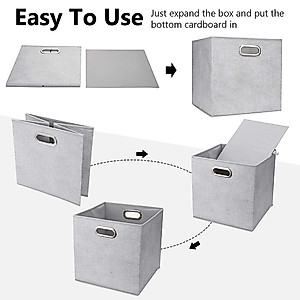 i BKGOO Cloth Storage Bins Set of 4 Thick Fabric Drawers Foldable Cubes Basket Organizer Container with Dual Metal Handles for Shelf Cabinet Bookcase Boxes Grey-White 10.5x10.5x11 inch