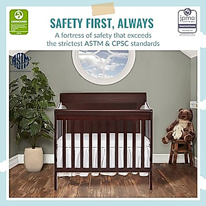 Dream On Me Alice 3-in-1 Full Panel Convertible Mini Crib, Espresso, Greenguard Gold Certified, 720 Oz