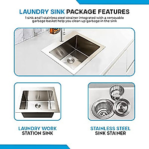 KABCO 25 Inch Wide 12 Inch Deep Commercial Sink 18 Gauge Undermount or Topmount Drop In Single Bowl Stainless Steel Laundry Utility Sink 25 L x 22 W x 12 D Inch