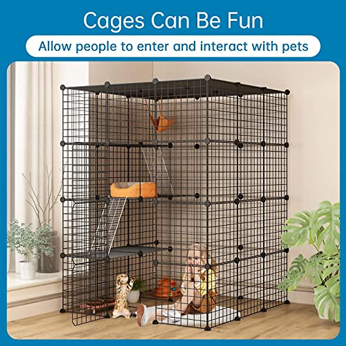 Eiiel Large Cat Cage Enclosures with Balcony Indoor DIY Cat Playpen Detachable Metal Wire Kennels Crate 2x3x3 Large Exercise Place Ideal for 1-3 Cat