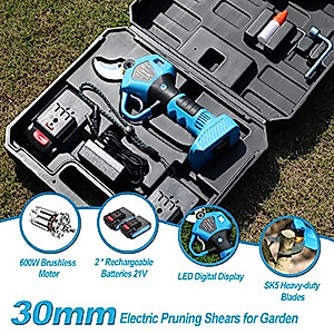 KOMOK Electric Pruning Shears with LED Display, Professional Cordless Electric Pruner, Battery Operated Pruners with 2 Lithium Batteries, 1.2" Cutting Diameter, 6-8 Working Hours for Efficient Pruning
