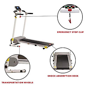 Sunny Health & Fitness SF-T7610 Electric Walking Folding Treadmill with LCD Display and Device Holder, 220 LB Max Weight, White