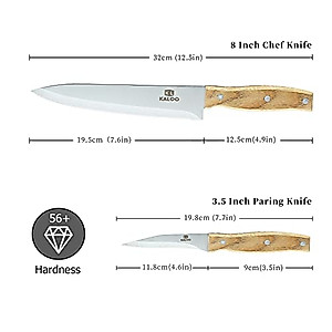 KL KALOO 2PCS Kitchen Knives, 8 inch Chef's Knife and 3.5 inch Paring Knife, Professional Chef Knife with German Stainless Steel Blade and Wooden Handle