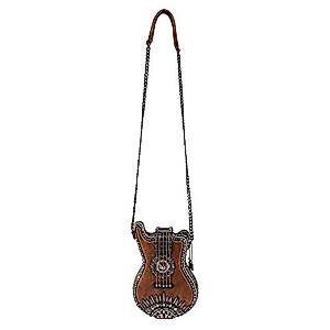 Mary Frances Open Mic Beaded Crossbody Guitar Handbag, Brown