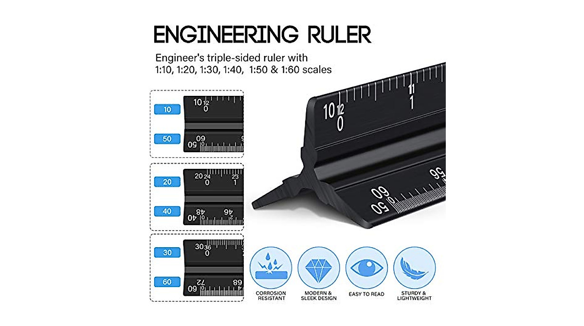 10 Piece Architectural Scale Ruler Set for Engineers & Students