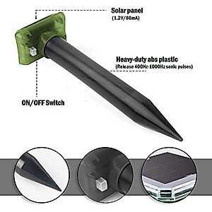 Solar Mole Repellent Ultrasonic,Ultrasonic Pest Repeller,Snake Repellent,Deterrents for Garden Outdoor Waterproof,Pest Deterrent Repelling Mole, Gopher, Mole, Mouse, Snake, Rodent (4 Pack)