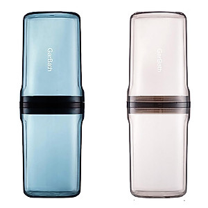 2pcs Travel Toothbrush Toothpaste Case with Cup,Portable Business Trips Wash Cup Holder Organizer for Trips and Daily Use (Bule+Grey)