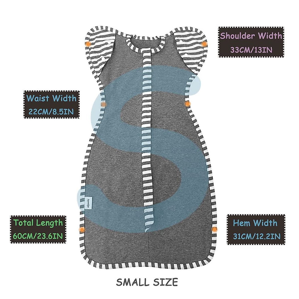 aQuooky Baby Blanket Sack with Arms Free Design,Transition to Arms Free Wearable for Newborn Girl and Boy, Small 0-3Months,Grey Color