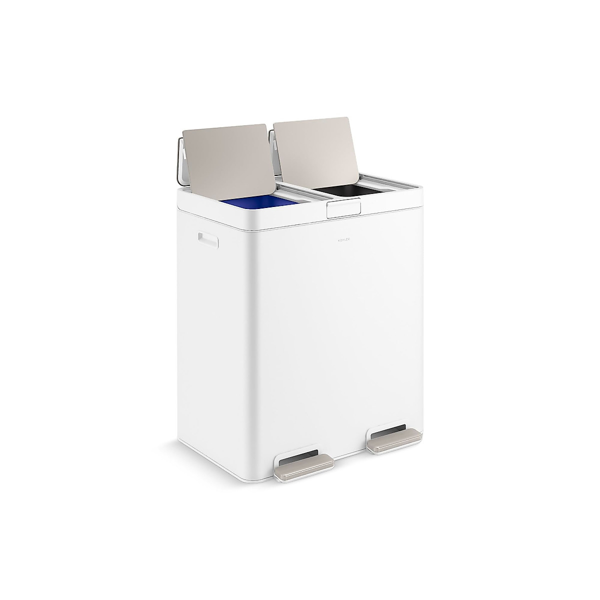 KOHLER K-23828-WST 82-Liter Stainless Steel Dual-bin Step Trash can, White Stainless