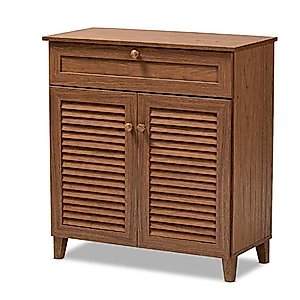 Baxton Studio Coolidge Wood 4-Shelf and Drawer Shoe Cabinet in Walnut Brown