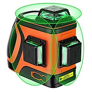 DOVOH High Visibility Laser Level Outdoor: Heavy Duty 3x360° Self Leveling Laser Levels for Construction Up To 197ft Long Range 110mw Diodes Green 12 Line Laser Leveler 3D Rechargeable, H3-360G