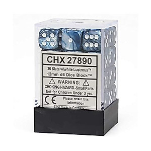 DND Dice Set-Chessex D&D Dice-12mm Lustrous Slate and White Plastic Polyhedral Dice Set-Dungeons and Dragons Dice Includes 36 Dice – D6, Various (CHX27890)