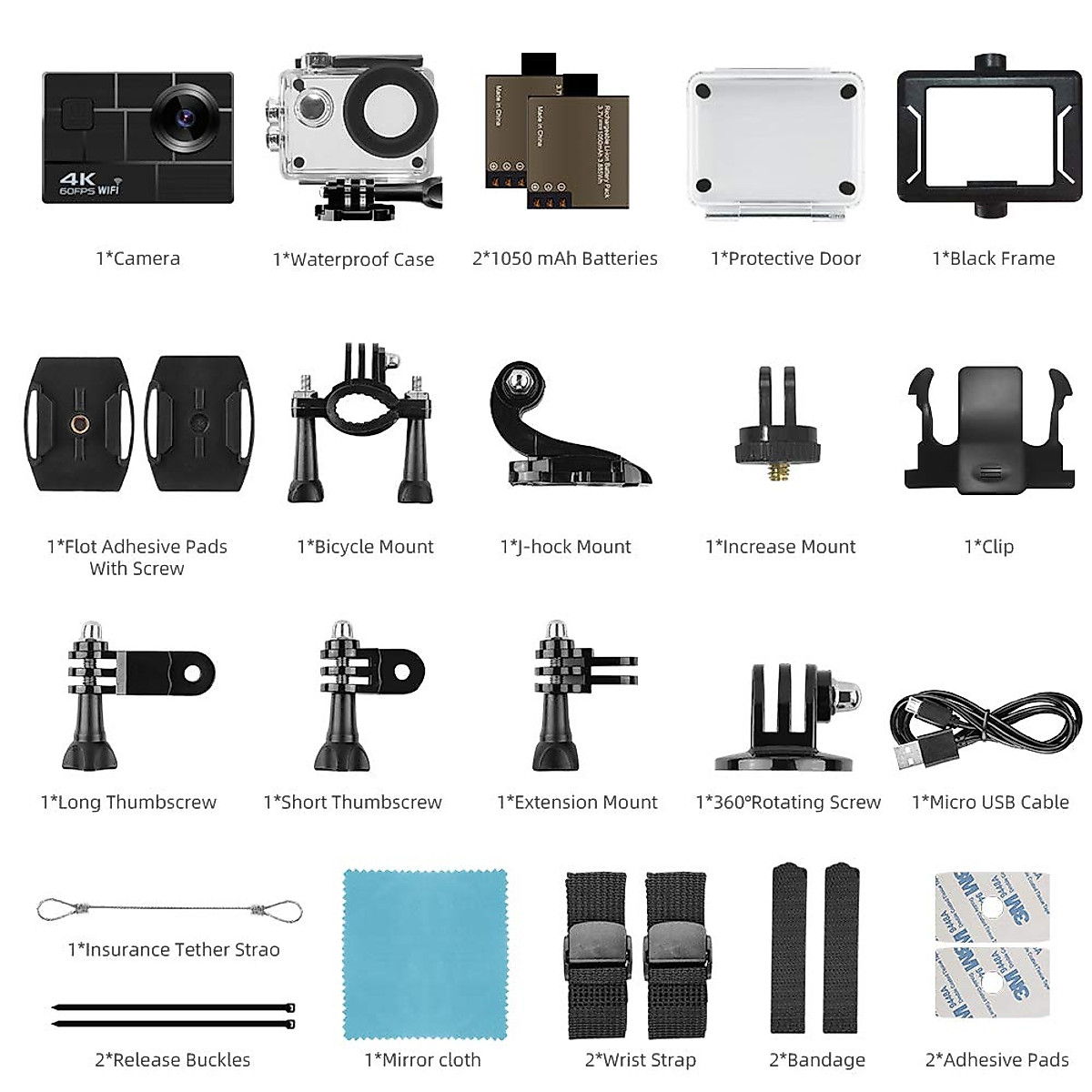 GNOLKEE 4K WiFi Action Camera, 100 Feet Waterproof Camera with 170 Ultra Wide Angle Lens, 2" IPS Screen Underwater Camera with Accessories Kit for Go pro PC Webcam YouTube/Vlogging Video