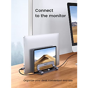 UGREEN Vertical Laptop Stand Holder Desk Dual Aluminum Dock Compatible with MacBook Pro Air Laptop Stand Desktop Adjustable, Lenovo Ideapad, Surface Book, HP Notebook, Dell Chromebook Up to 17.3 Inch