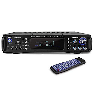 Pyle 4-Channel Bluetooth Home Power Amplifier - 2000 Watt Audio Stereo Receiver w/ Speaker Selector, AM FM Radio, USB/ SD Card Reader, Karaoke Microphone Input - Home Entertainment System