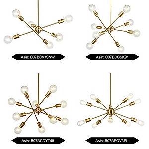 BONLICHT Modern Sputnik Chandelier Lighting 6 Lights Brushed Brass Chandelier Mid Century Pendant Lighting Gold Ceiling Light Fixture for Hallway Bar Kitchen Dining Room