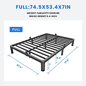 MAF 7 Inch Full Size Metal Platform Bed Frame with Round Corner Legs, 3000 LBS Heavy Duty Steel Slats Support, Noise Free, No Box Spring Needed, Easy Assembly