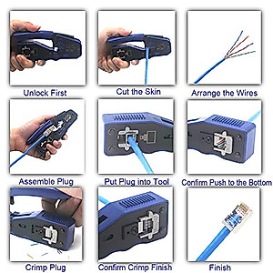 VCE RJ45 Pass Through Crimp Tool with Replacement Blades for Cat6a Cat6 Cat5e Cat5 Connector, All-in-One Ethernet Cable Crimping Tool Wire Stripper Cutter