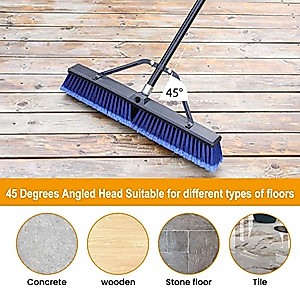 24 inches Push Broom Outdoor Heavy Duty Broom for Deck Driveway Garage Yard Patio Concrete Floor Cleaning-Blue