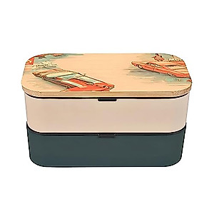 Poster Car Adult Lunch Box, Bento Box, With Cutlery Set Of 3, 2 Compartments, Rectangular, Lunch Box For Adults