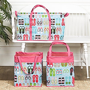Everyday Storage Bin Bag Set - Pink Straps with Flip Flops Theme - 3 Pieces