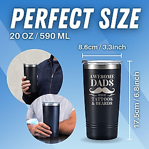 Onebttl Dad Tumbler, Funny Gifts for Father's Day, Birthday, Christmas from Daughter, Son, Wife, Awesome Dads Have Tattoos and Beards, Stainless Steel Travel Mug 20oz