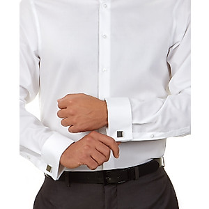Calvin Klein Men's Non Iron Regular Fit Herringbone French Cuff Dress Shirt, White, 17.5" Neck 34"-35" Sleeve