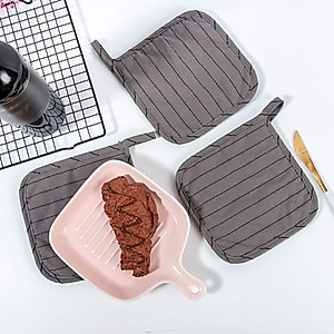 100% Cotton Kitchen Everyday Basic Pot Holder Heat Resistant Coaster Potholder for Cooking and Baking 7 x 7-Inch Set of 3 (Dark Grey Stripe)
