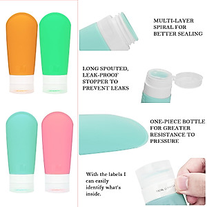 JIPITIMI TSA Approved Travel Bottles for Toiletries, Silicone Leak-Proof Travel Size Bottle for Shampoo, Conditioner 3oz, Refillable Cosmetic Container Kits
