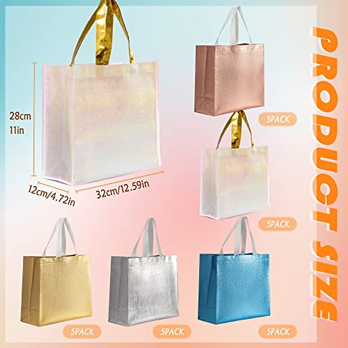 25Pcs Large Gift Bags for Present Birthday Party Wedding Reusable Gift Bag Gold Rose Gold Blue Silver Giant Gift Bags Cloth Non-woven Fabric Gift Bags Bulk for Christmas Present Wrapping Big Size 12.59 x 4.72 x 11 Inch