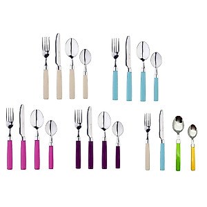 EXZACT Cutlery Set 16pcs Stainless Steel - Coloured Handles - 4 x Forks, 4 x Knives, 4 x Table Spoons, 4 x Tea Spoons - WF23 Cream