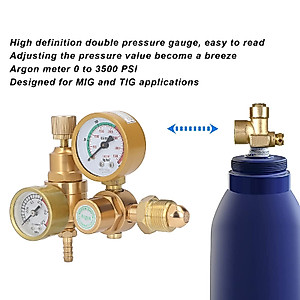 Kadimendium Gas Welding Regulator Argon CO2 Gauge TIG MIG Flowmeter 3500psi Cylinder Pressure Reducing Valve 1/4in Outlet 6.605GPM for Welding Welder