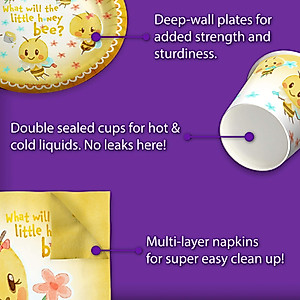 What Will the Little Honey Bee? Gender Reveal Party Supplies Set Plates Napkins Cups Tableware Kit for 16