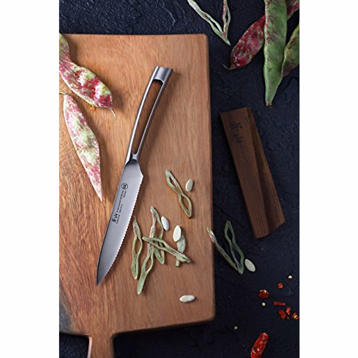 Cangshan TN1 Series 1021677 Swedish 14C28N Steel Forged 5-Inch Serrated Utility Knife and Wood Sheath Set