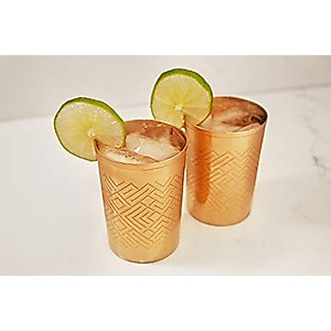 Alchemade 100% Pure Copper Mint Julep Tumbler Cups - 10 Oz Derby Cups With Etched Geometric Design For Mint Juleps, Cocktails, Or Your Favorite Beverage - Keeps Drinks Colder, Longer