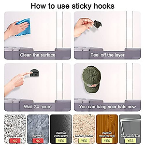 OCSOHO 12 PCS Baseball Caps Hat Racks,Minimalist Adhesive Cap Hat Hooks for Wall Mount,Strong Hold Hat Hangers Organizer,No Drilling,Hat Holder Organizer for Wall,Door,Closet,Office,Bedroom