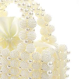 YUSHINY Women Handmade Pearl Beaded Evening Handbag Top Handle Purse with InnerBag & DustBag (White)