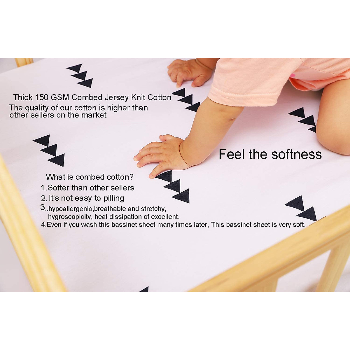 100% Jersey Cotton Bassinet Sheet Set 4 Pack(2 Waterproof Bassinet Sheet and 2 Bassinet Sheet)