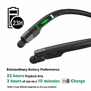 EXFIT BCS-700 Pro Bluetooth Neckband Wireless Headphones, Around The Neck Headphones, Retractable Earbuds Without Button Control, Pull Earbud for Auto Answer, Bluetooth 5.2, Low Latency