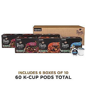 Peet's Coffee, Flavored Coffee K-Cup Pods for Keurig Brewers - Coffee Pods Variety Pack, Vanilla, Hazelnut Mocha, Caramel Brûlée, 60 Count (6 Boxes of 10 K-Cup Pods)