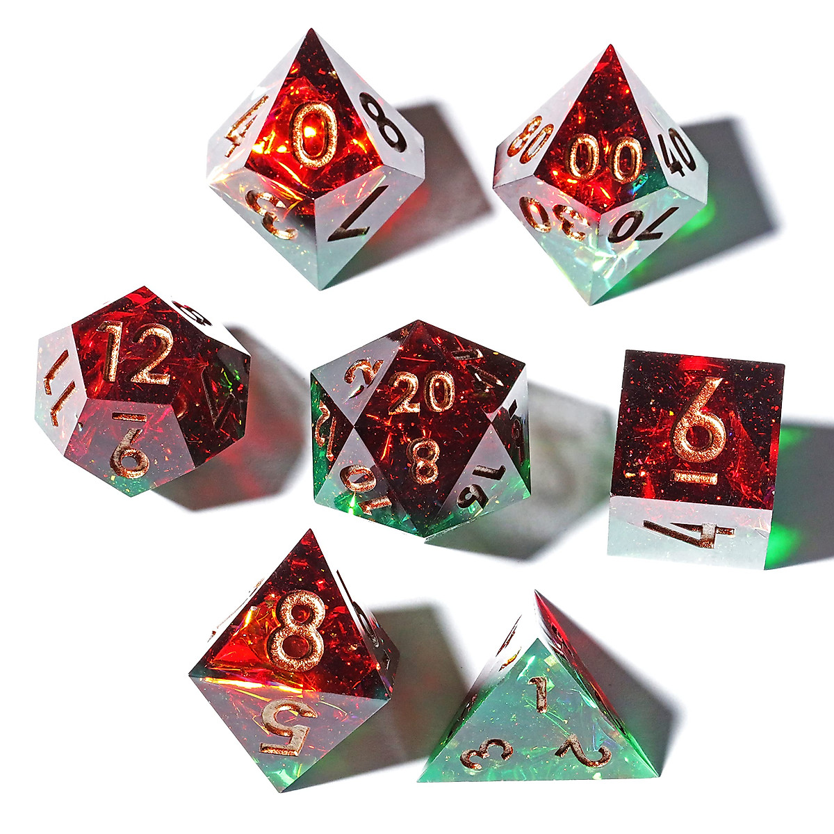 DND Dice Sharp Edge Dice Polyhedral Dice Mini Planet Dice Dungeons and Dragons Dice Handmade Dice Set Peachy Galaxy (Jungle FIRE)