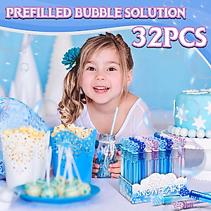 32 Pcs Frozen Bubble Wands Bulk For Kids, 4 Color Mini Snowflake Party Favors, Valentine's Day, Goodie Bag Stuffers, Classroom Exchange Prizes, Birthday Gifts, Pinata, Winter Themed Toy For Girls Boys