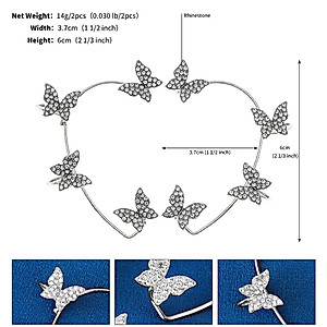 Asphire Glitter Rhinestone Butterfly Snowflake Ear Cuff 1 Pair Vintage Non-Piercing Fake Earrings Bridal Wedding Climber Ear Wrap Prom Ball Jewelry for Women(Butterfly)