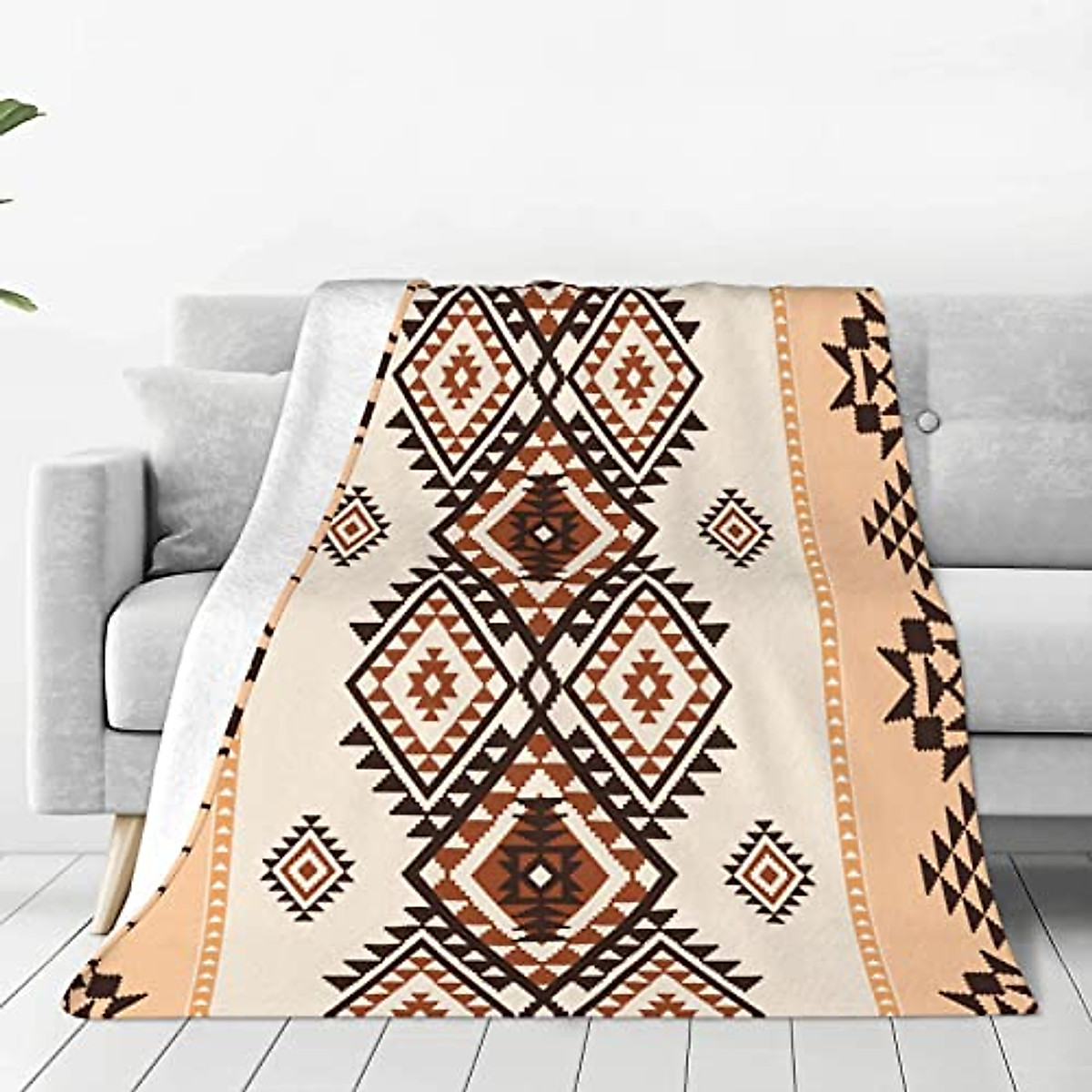 Native American Throw Blanket Boho Style Plush Fleece Flannel Blanket Lightweight Soft for Sofa Couch Bed Living Room Pet Suitable for All Seasons 80"x60"