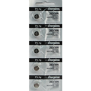 393 or 309 Energizer - 1 Pack of 5 Batteries. SR48W, AG5, LR754, SR754W Timex F Energizer 393