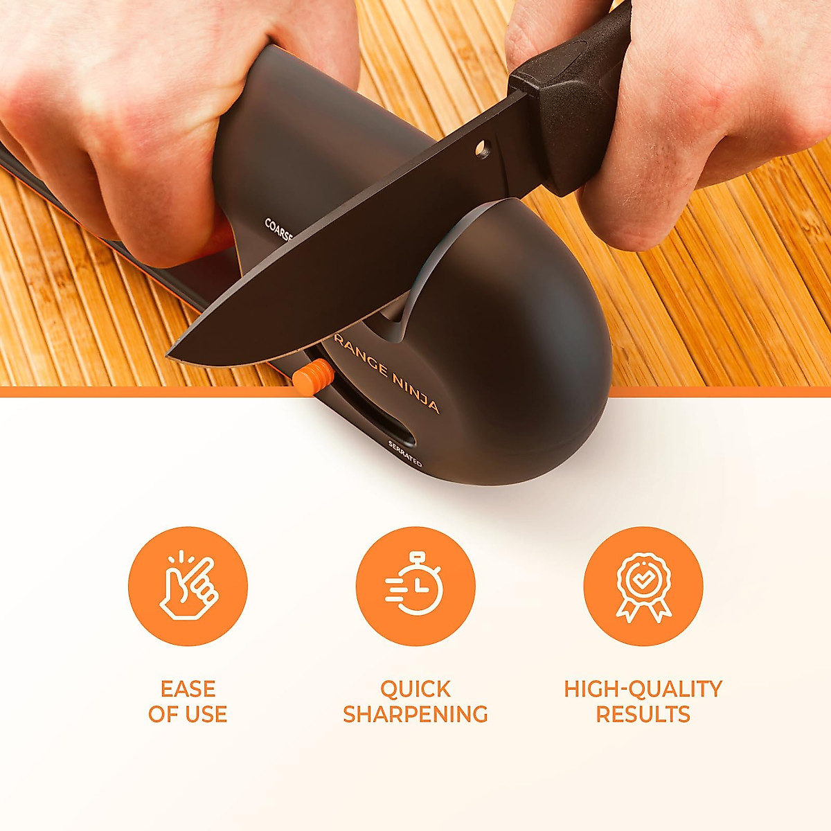 Orange Ninja 4-Stage Knife Sharpener - Premium Kitchen Knife Sharpeners - Adjustable Handheld Manual Knife Sharpeners for Kitchen Knives, Pocket knife Sharpener, Chef & Serrated Knife by Sharp Pebble